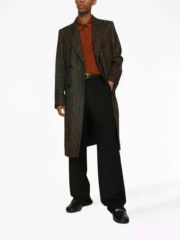 Dolce & Gabbana Double-breasted Herringbone Alpaca Wool-blend Coat