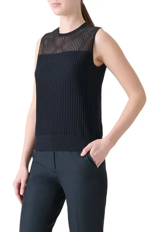 Akris Sheer Stripe Silk & Cotton Blend Sleeveless Sweater