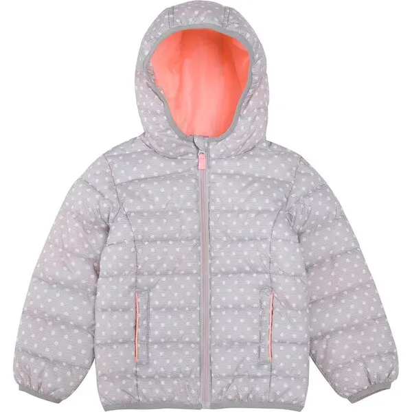 ROKKA&ROLLA Lightweight Puffer Jacket - Light Gray Polka Dot