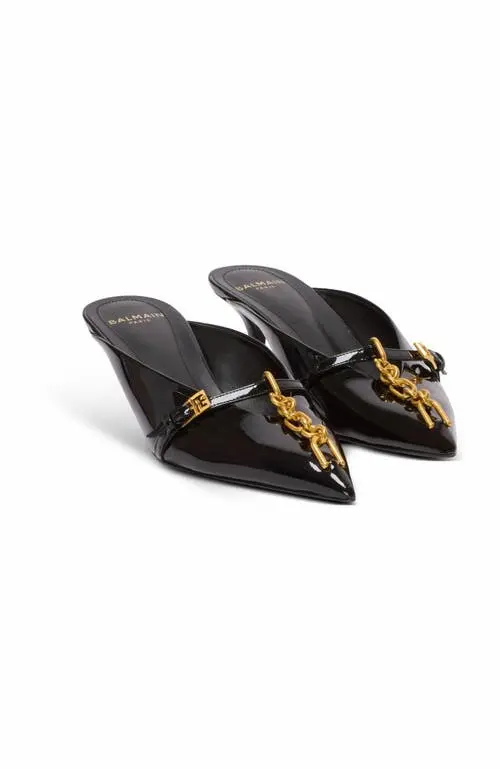Balmain Sync Patent Leather Mules - Black