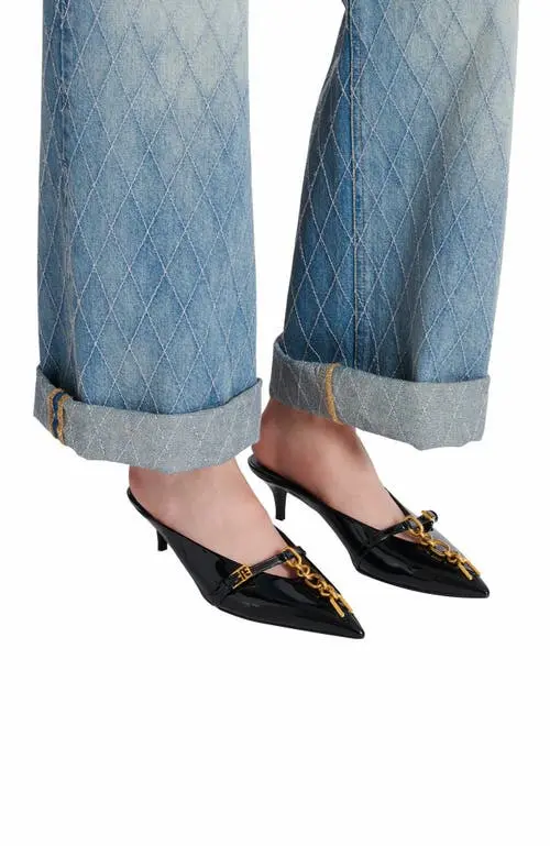 Balmain Sync Patent Leather Mules - Black