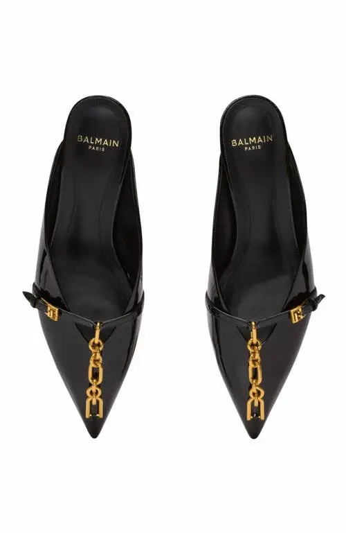 Balmain Sync Patent Leather Mules - Black