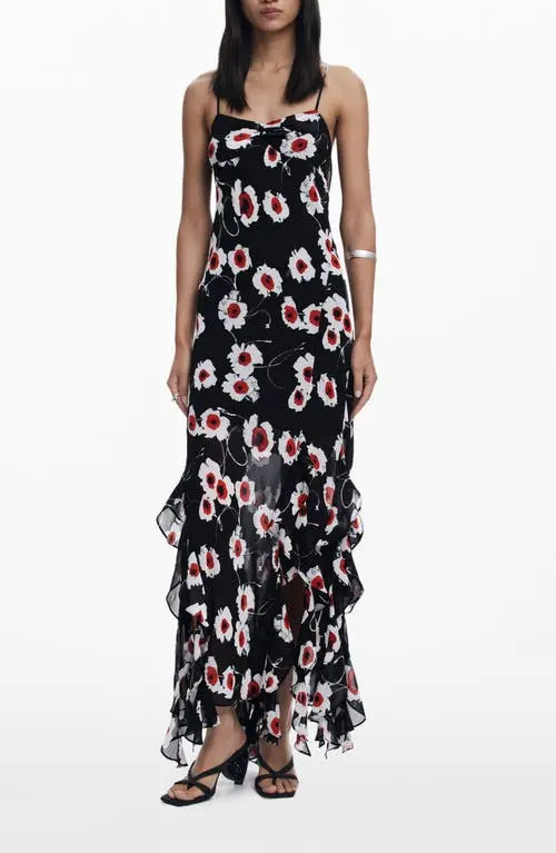 Desigual Ruffle Print Maxi Dress