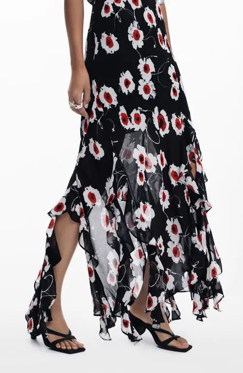 Desigual Ruffle Print Maxi Dress