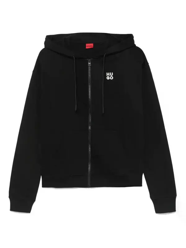 Hugo Logo-embroidered Cotton Hoodie - Black