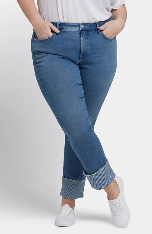 NYDJ Sheri Stripe Cuff Ankle Slim Jeans - Costa Brava