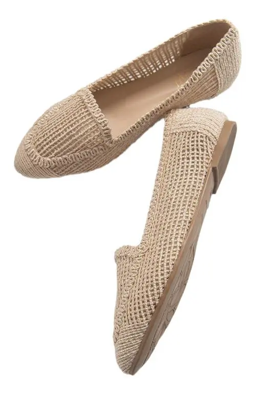 PROLOGUE SHOES Mira Knit Ballet Flats - Cream Beige Faux Leather