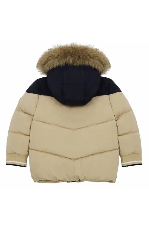 ROKKA&ROLLA Fleece Lined Puffer Coat With Removable Trim - Khaki