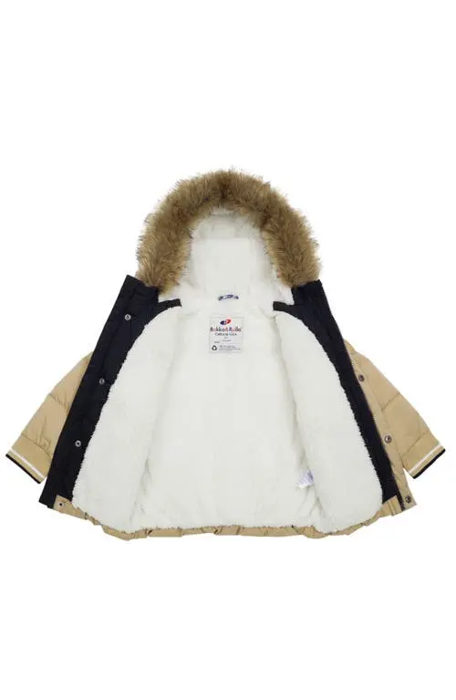 ROKKA&ROLLA Fleece Lined Puffer Coat With Removable Trim - Khaki