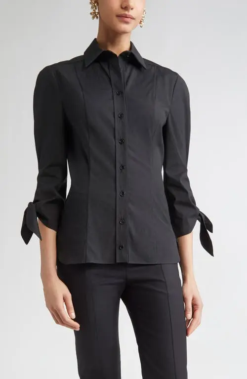 Carolina Herrera Tie Cuff Cotton Blend Button-up Shirt