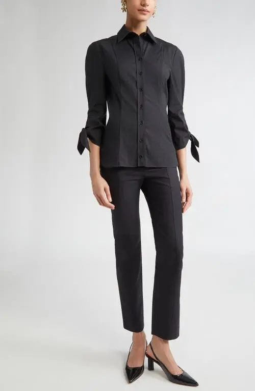 Carolina Herrera Tie Cuff Cotton Blend Button-up Shirt