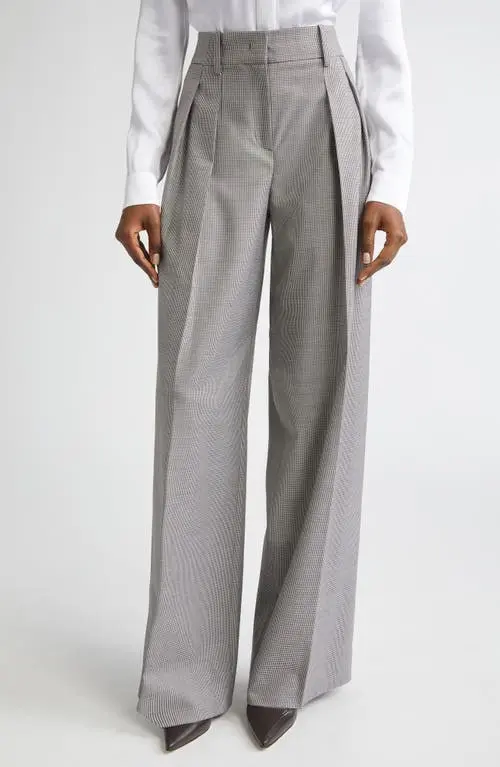 Michael Kors Pleated Houndstooth Wide Leg Trousers