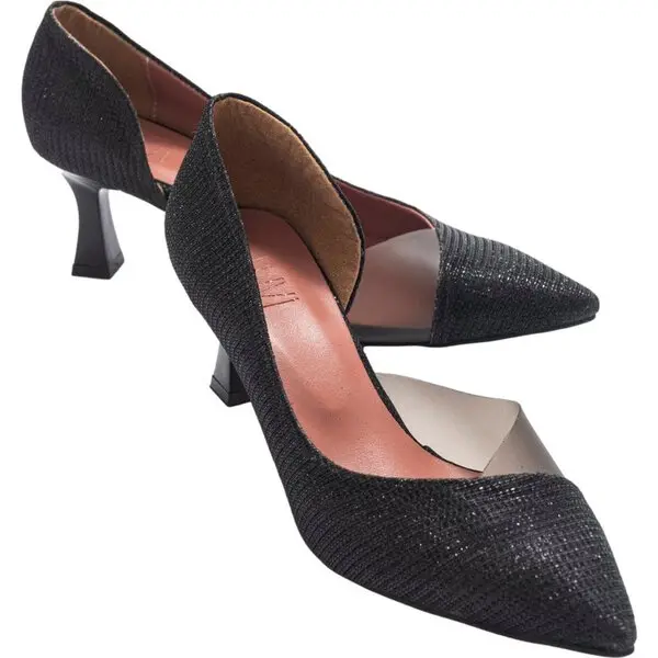 PROLOGUE SHOES Vera Pointed Toe Pumps - Black Glitter Faux Leather
