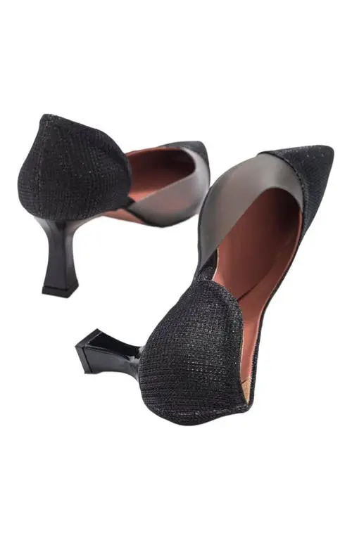 PROLOGUE SHOES Vera Pointed Toe Pumps - Black Glitter Faux Leather