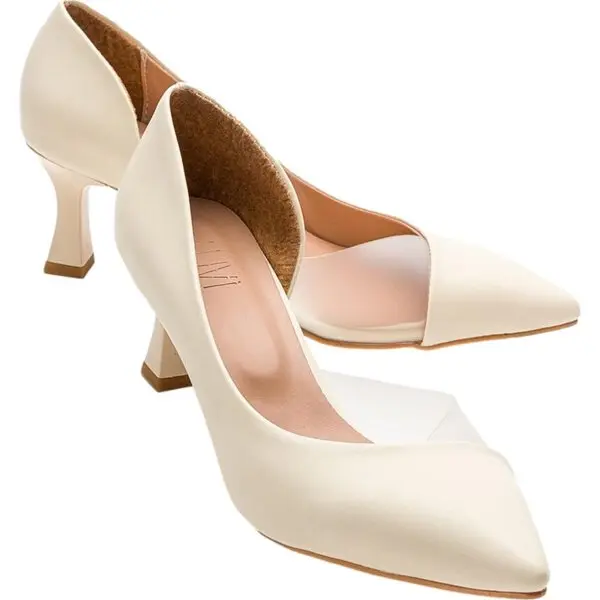 PROLOGUE SHOES Vera Pointed Toe Pumps - Cream Faux Leather