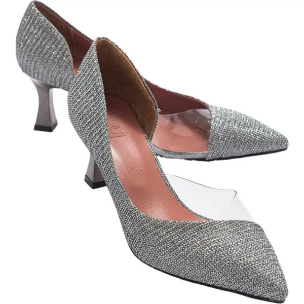 PROLOGUE SHOES Vera Pointed Toe Pumps - Platinum Glitter Faux Leather