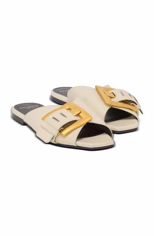 Balmain Anthem Flat Leather Sandals - Beige