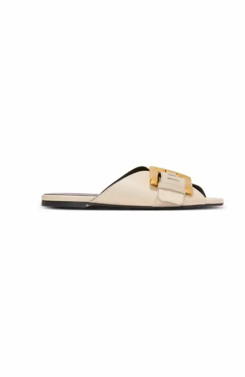 Balmain Anthem Flat Leather Sandals - Beige