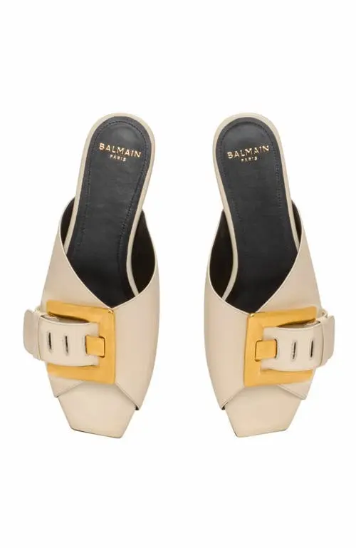 Balmain Anthem Flat Leather Sandals - Beige