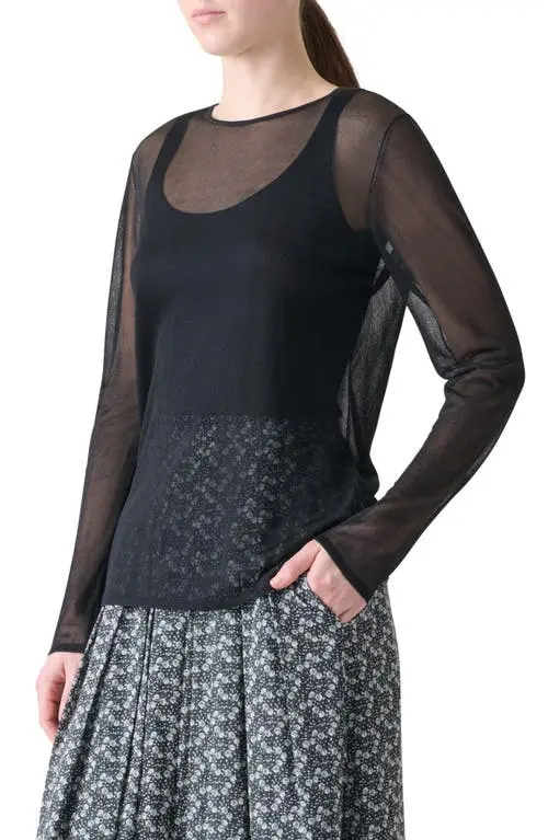 Akris Sheer Overlay Silk Sweater Tank