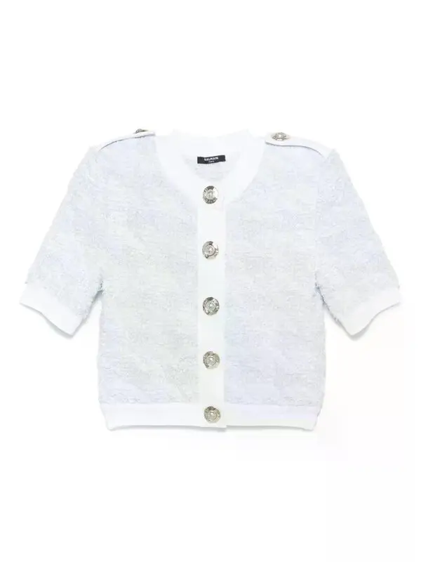 Balmain Short-sleeve Tweed Cardigan - Blue