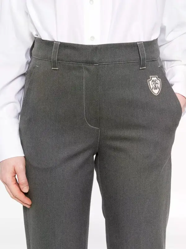 Brunello Cucinelli Embroidered-logo Cropped Trousers