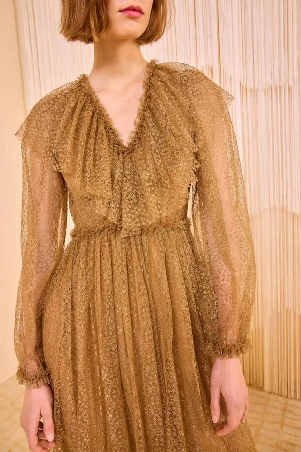 Ulla Johnson Helena Ruffle Neckline Long Sleeve Dress