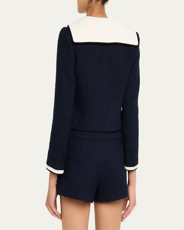 SELF-PORTRAIT Bouclé Jacket With Contrast Collar