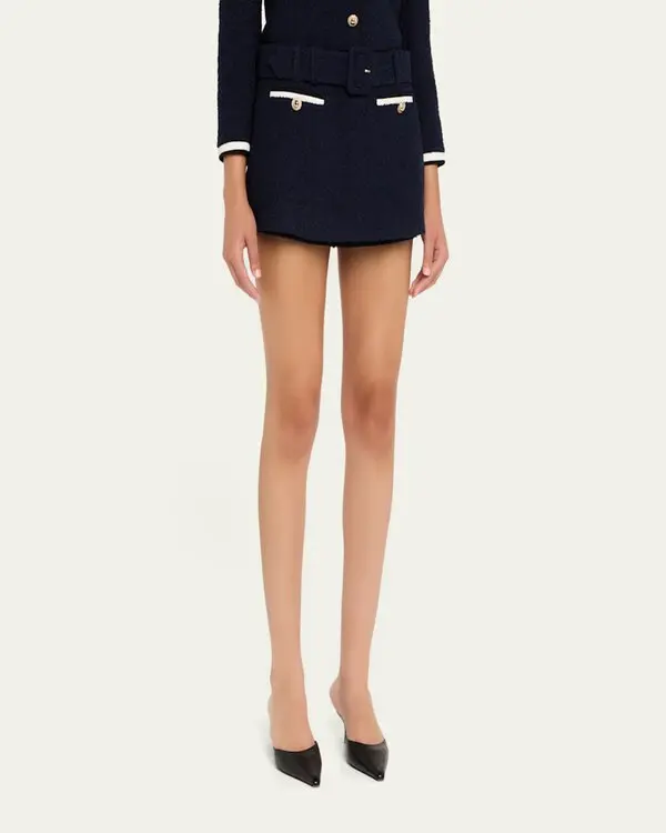 SELF-PORTRAIT Belted Boucle Skort With Button Details