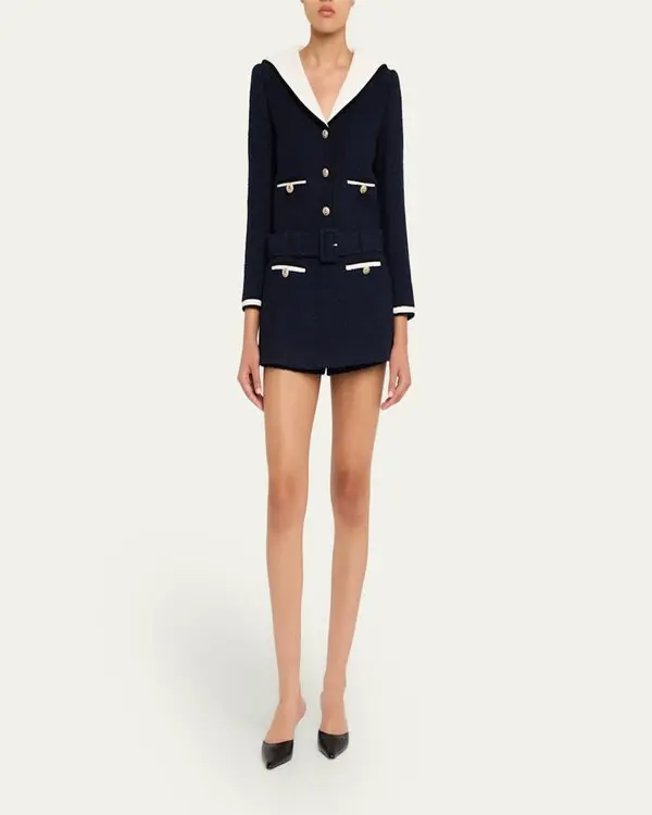 SELF-PORTRAIT Belted Boucle Skort With Button Details