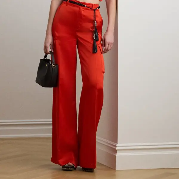 Ralph Lauren Satin Charmeuse Wide-leg Cargo Pant - Bright Vermilion