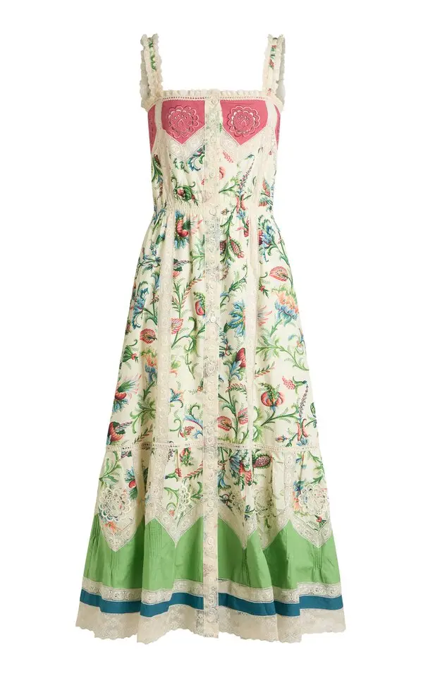 Etro Lace-trimmed Cotton Midi Dress - Print