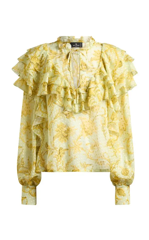 Etro Ruffled Silk-blend Top - Print