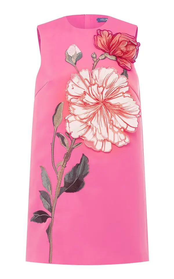 LEO LIN Yvonne Appliquéd Mini Dress - Fuchsia