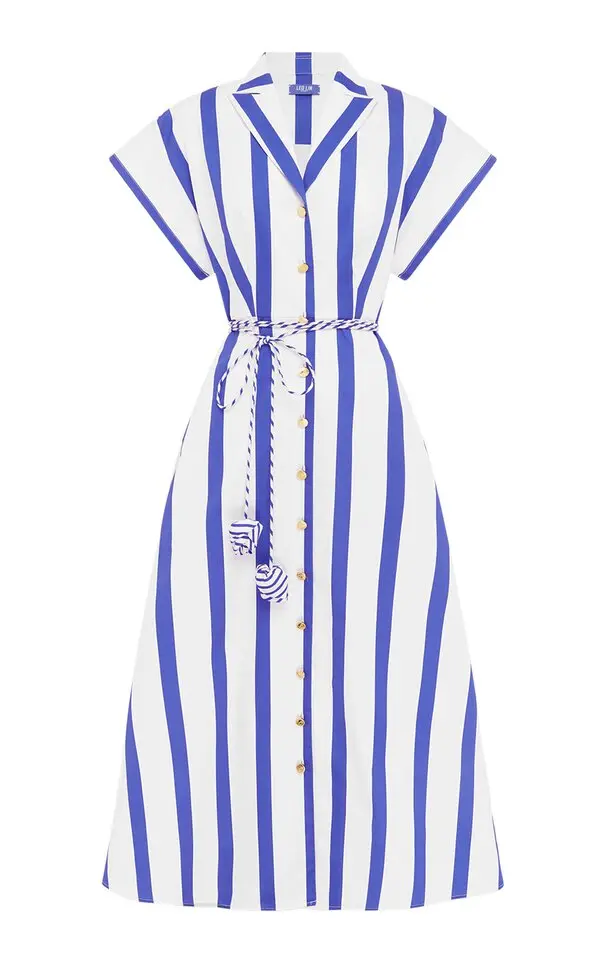 LEO LIN Aubrey Striped Midi Shirt Dress - Navy