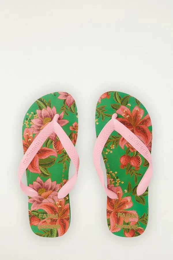 Farm Rio Floral Flip Flops - Summer Fruit Green