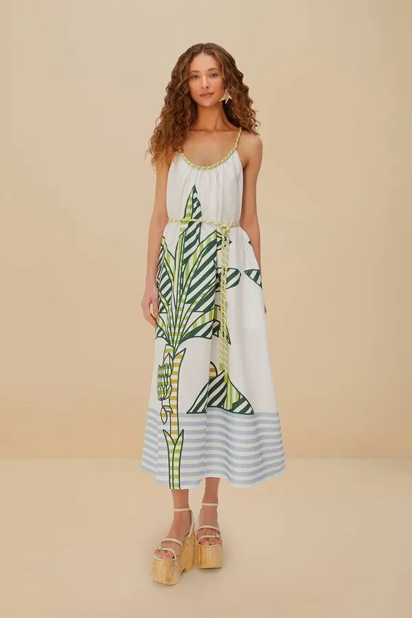 Farm Rio Banana Tree Premium Linen Maxi Dress - Off-white