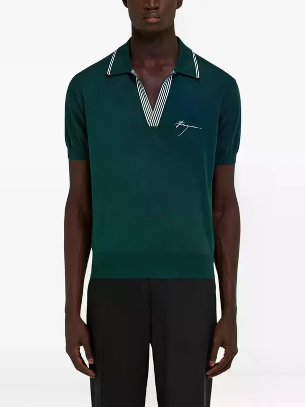 FERRAGAMO Striped-collar T-shirt