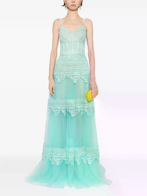 SAIID KOBEISY Lace Long Dress - Green