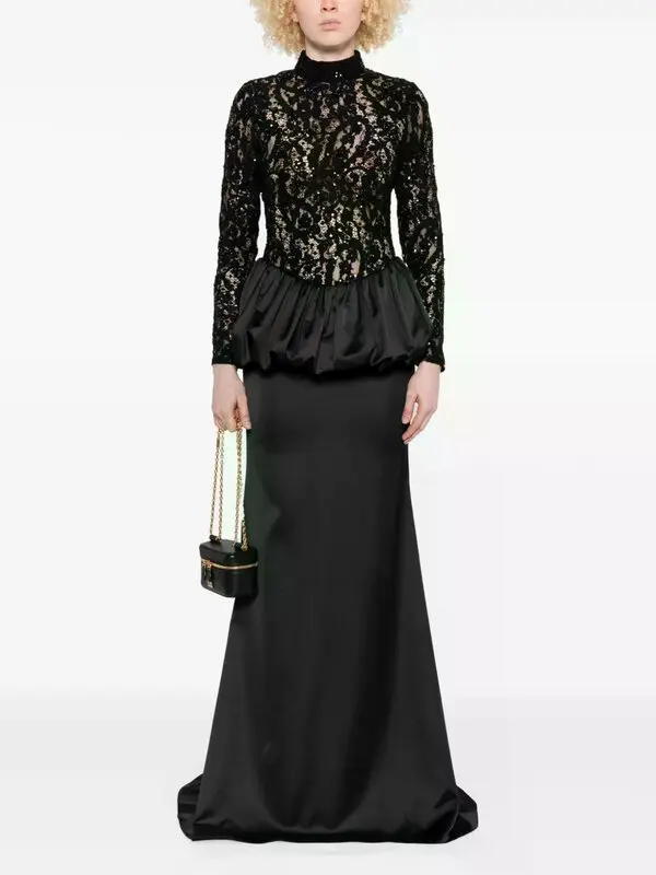 NISSA Sequin-embellished Lace Gown