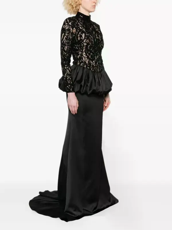 NISSA Sequin-embellished Lace Gown
