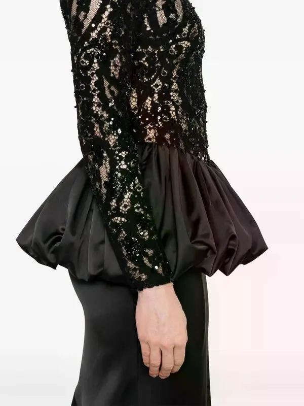 NISSA Sequin-embellished Lace Gown