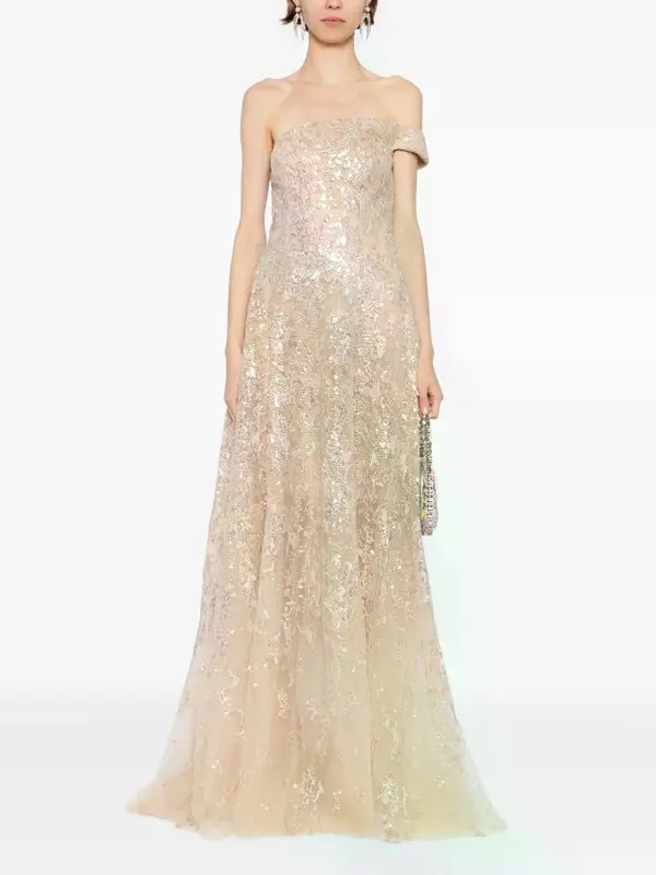SAIID KOBEISY Off-shoulder Embroidered A-line Gown