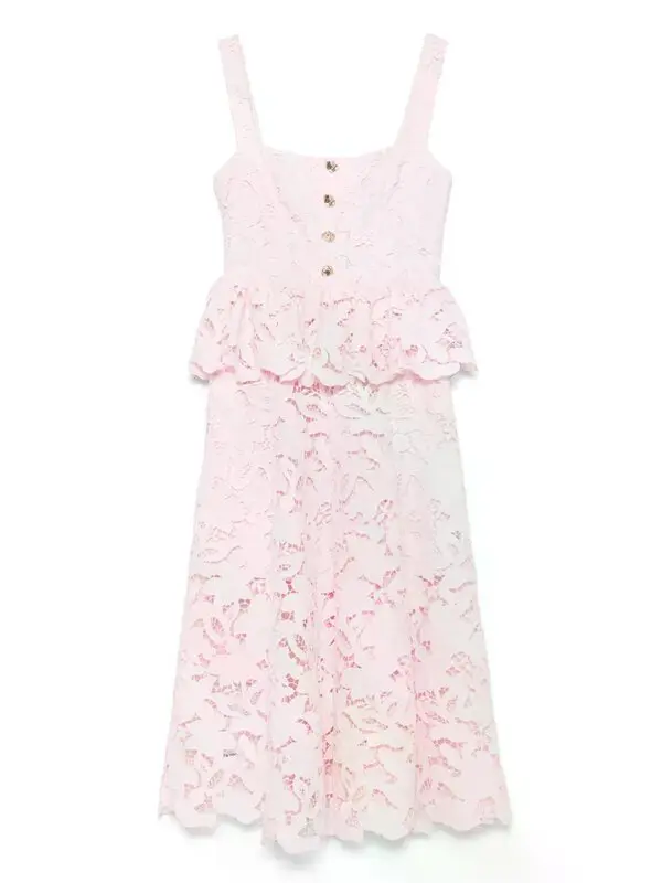 knee length dresses for ladies White Flower Lace Midi Dress – self-portrait-US main image 0