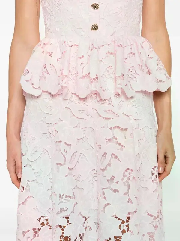 Self-Portrait Floral Lace Midi Dress In Pink | Editorialist