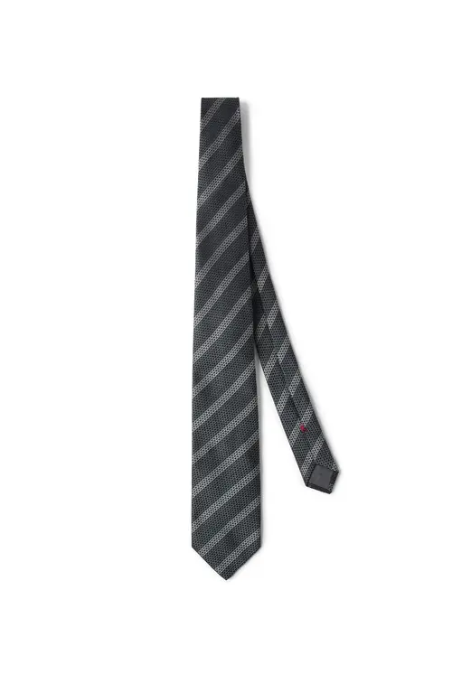 Brunello Cucinelli Striped Silk Necktie - Medium Grey