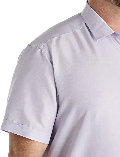 SYNRGY BY DXL Big & Tall Microfiber Big Leaf Print Sport Shirt - Purple