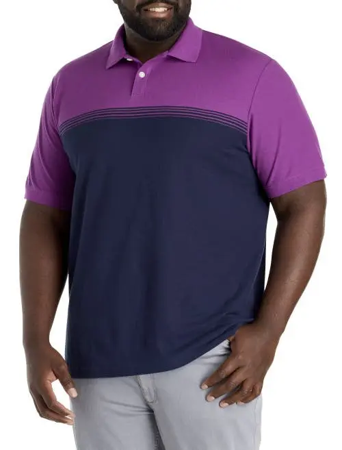 HARBOR BAY BY DXL Big & Tall Colorblocked Polo Shirt - Purple Multi