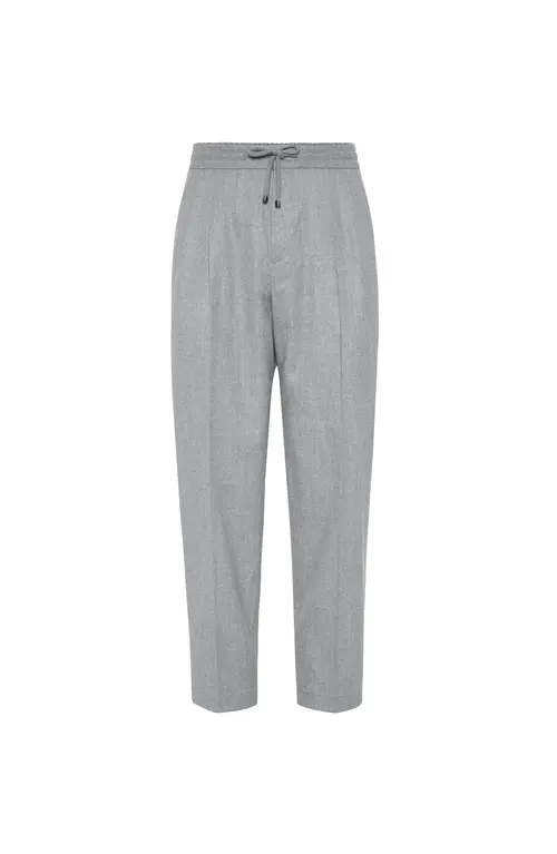 Brunello Cucinelli Virgin Wool Flannel Trousers - Pearl Grey