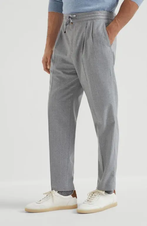 Brunello Cucinelli Virgin Wool Flannel Trousers - Pearl Grey